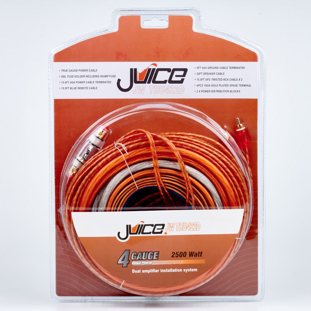 Juice JWTRU422D 4 Gauge 2500W Amplifier Wiring Kit for Installing 2 Am ...